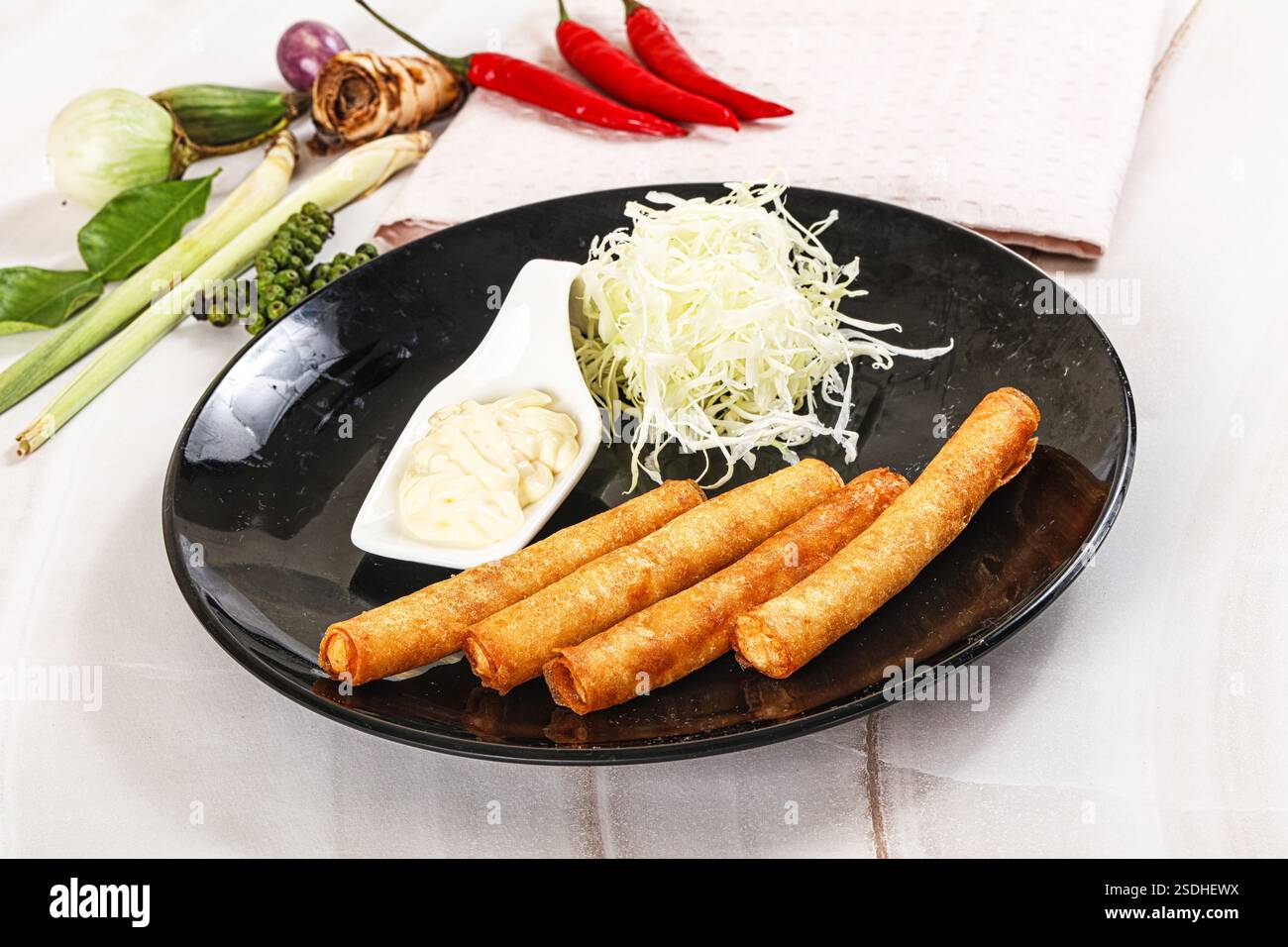 Fried spring roll with prawn and sauce Stock Photo - Alamy