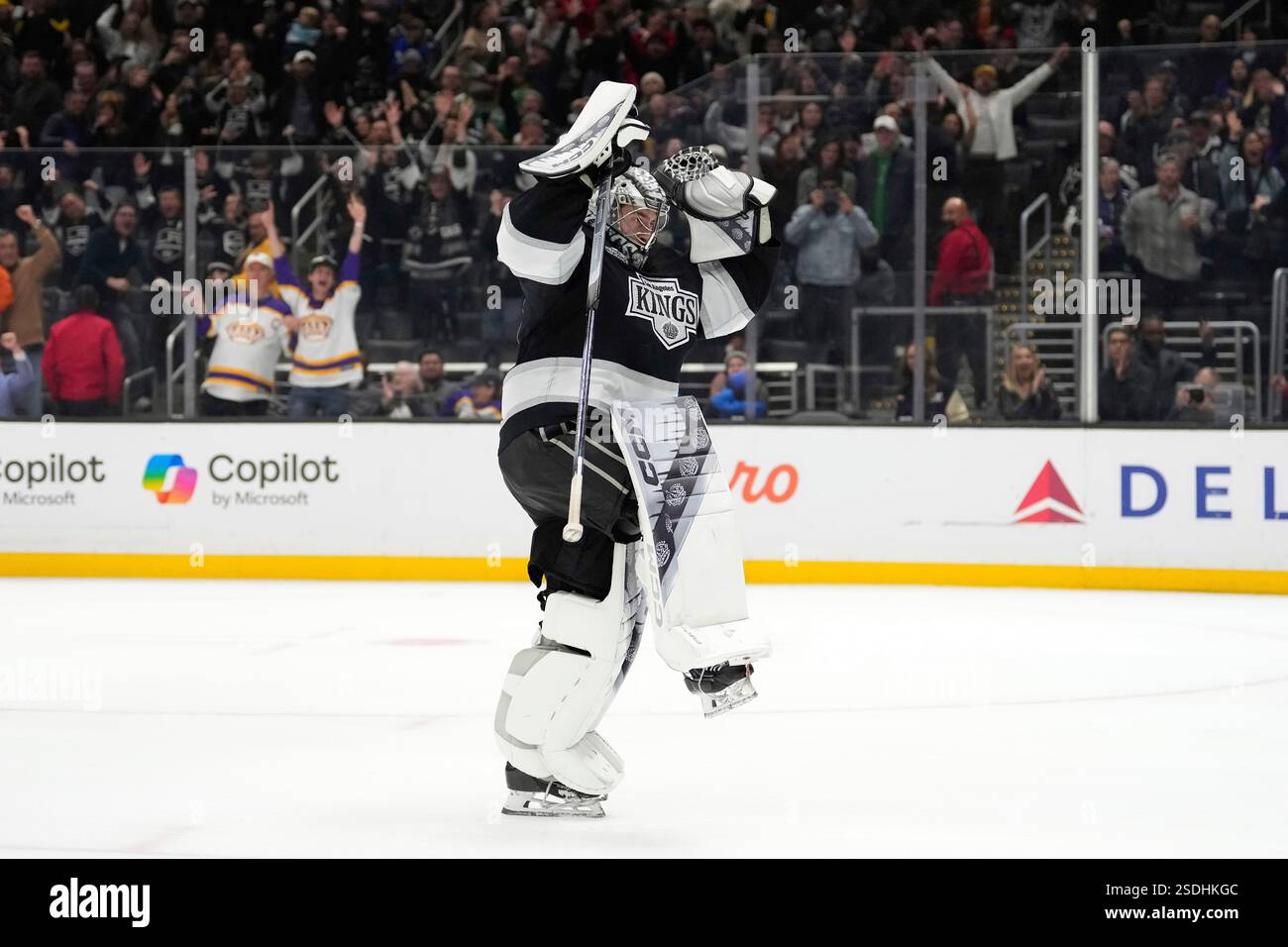 Los Angeles Kings goaltender David Rittich celebrates after the Kings ...