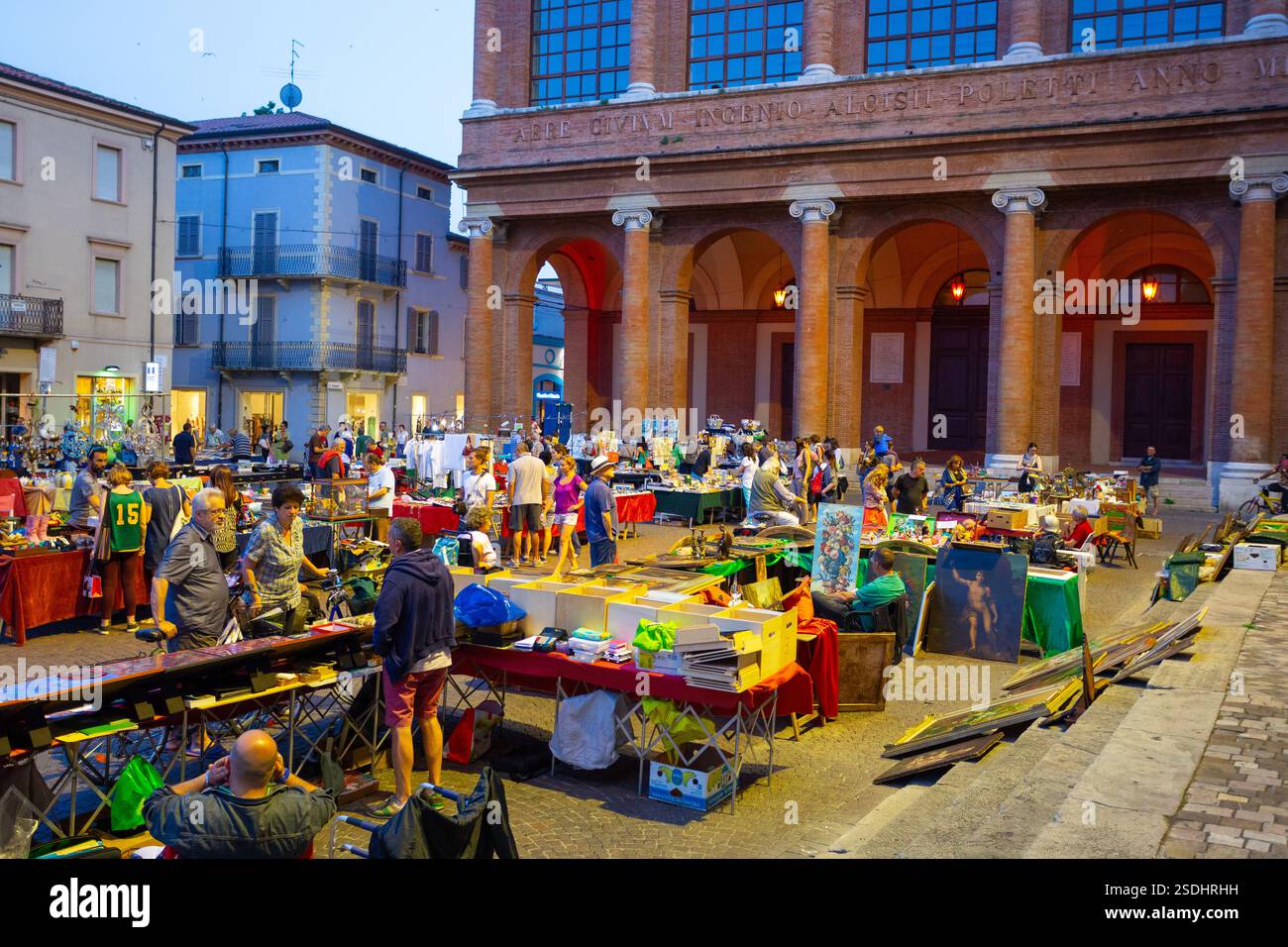 RIMINI, ITALY - JUNE 27, 2014: Flea market at the old square in Rimini ...