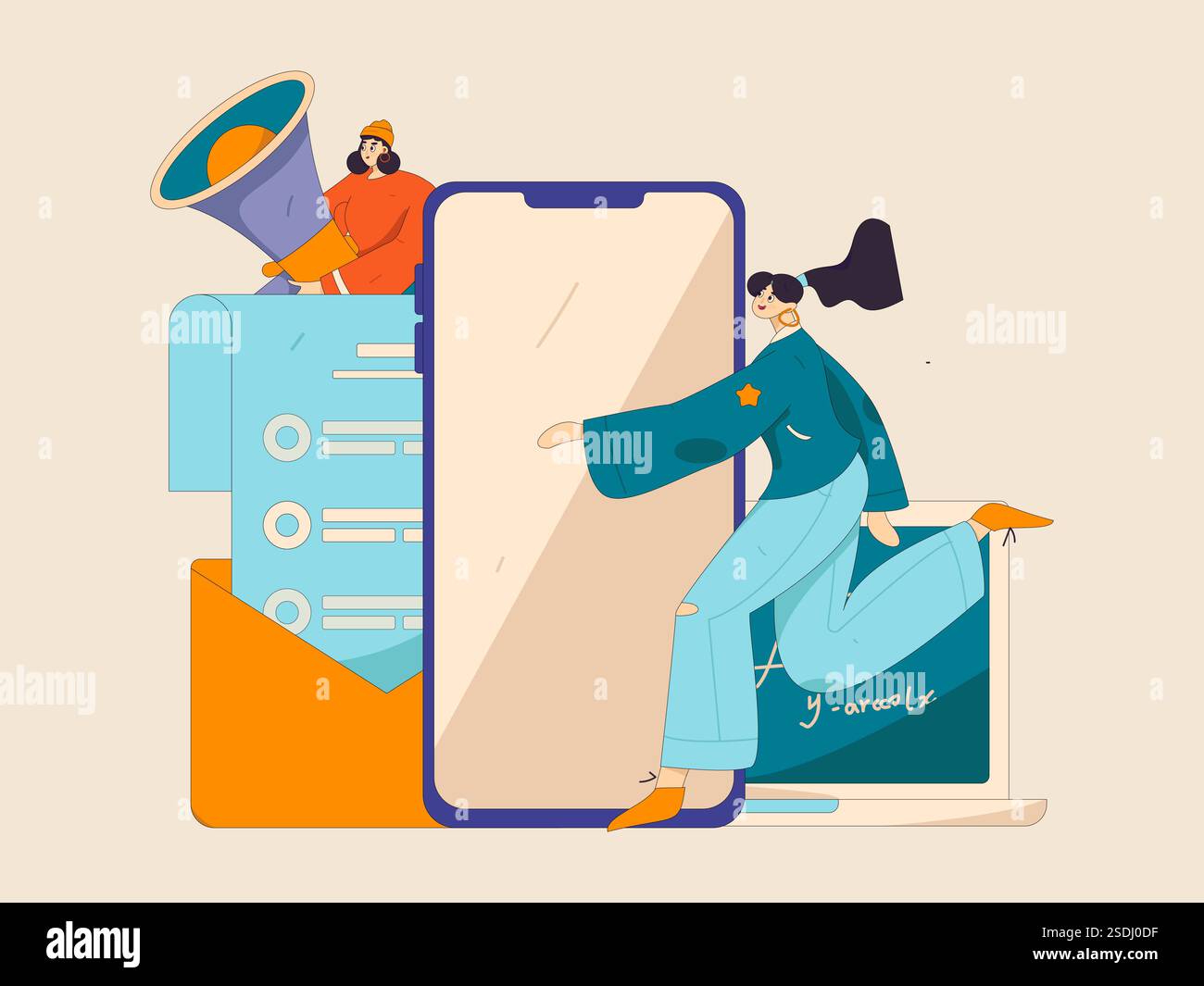 Notification announcement vector creative flat hand drawn illustration ...