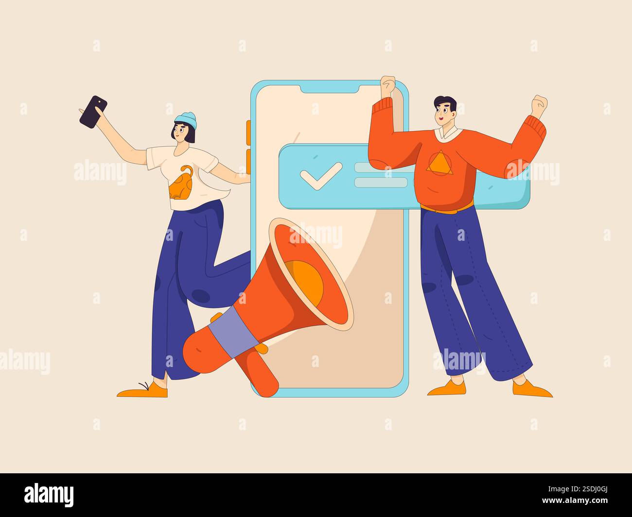 Notification announcement vector creative flat hand drawn illustration ...