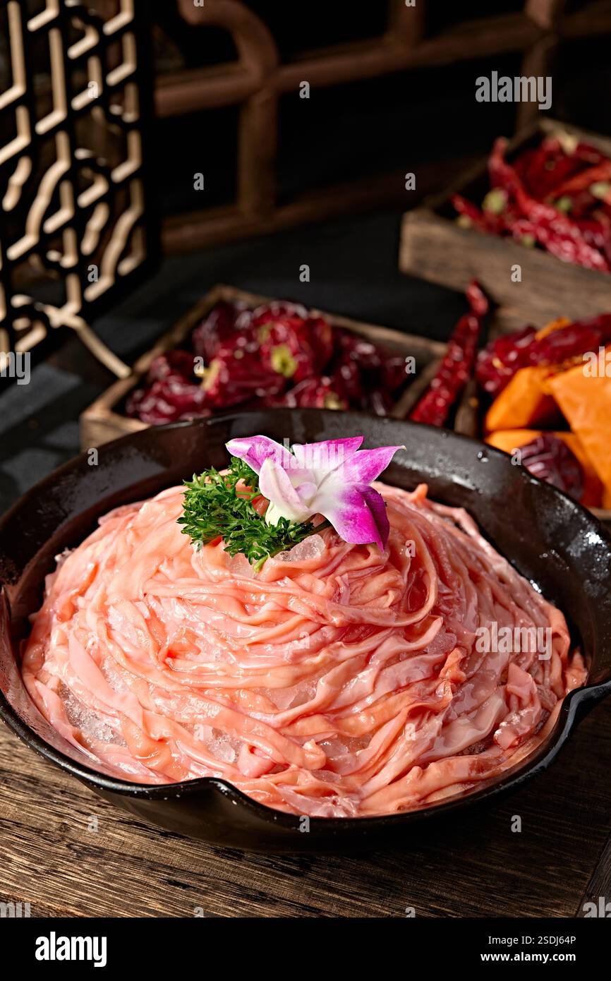 Chongqing hot pot ingredients fresh duck intestines Stock Photo - Alamy