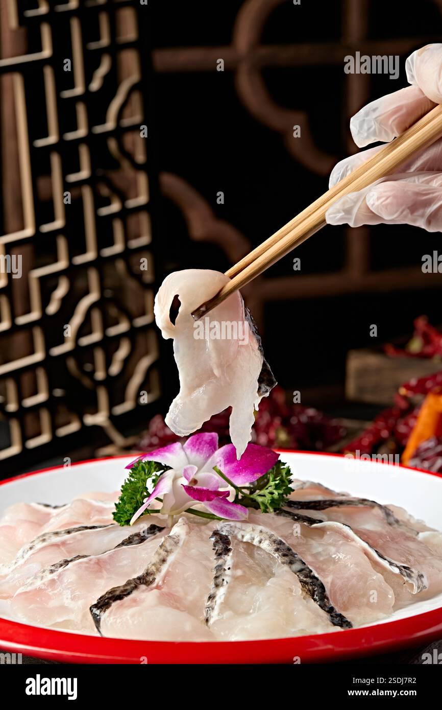 Sichuan and Chongqing hot pot ingredients fresh grass carp fillet Stock ...