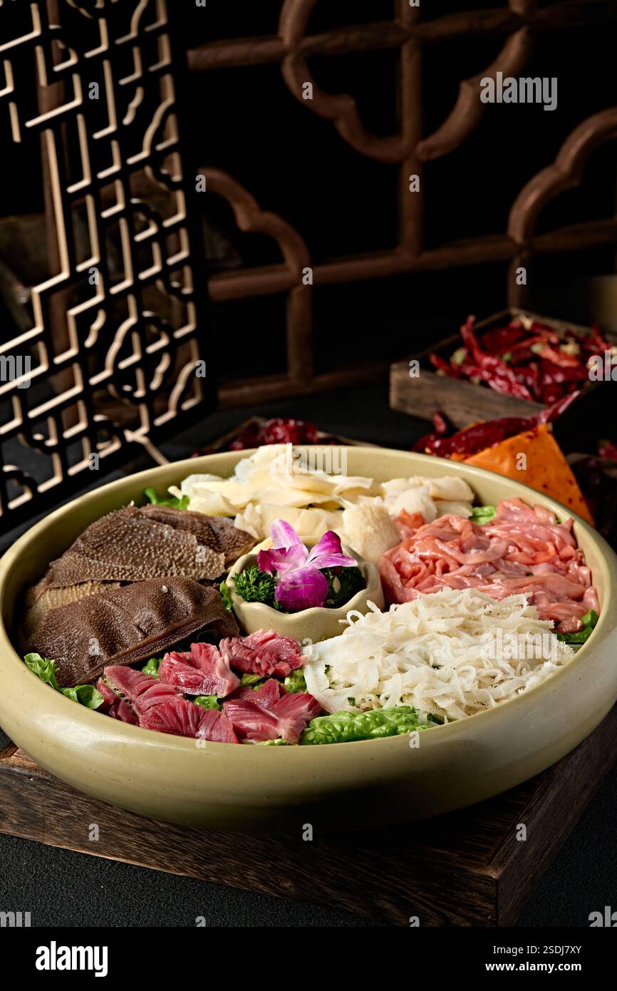Hot pot ingredients Five Blessings Meat Dishes Platter Stock Photo - Alamy