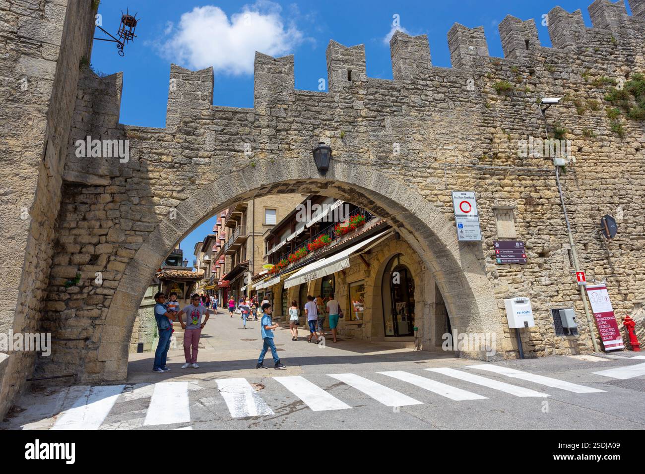 SAN MARINO REPUBLIC - JUNE 22, 2014: The woll of Guaita fortress is the ...