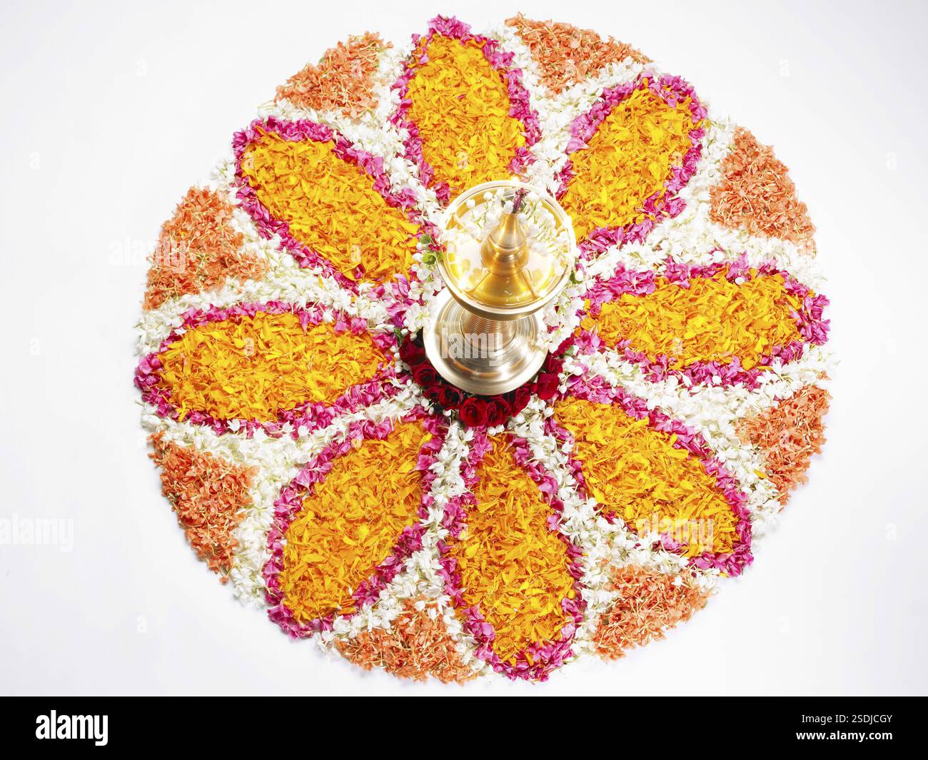 Onam Kerala festival, diya with flower design Stock Photo - Alamy