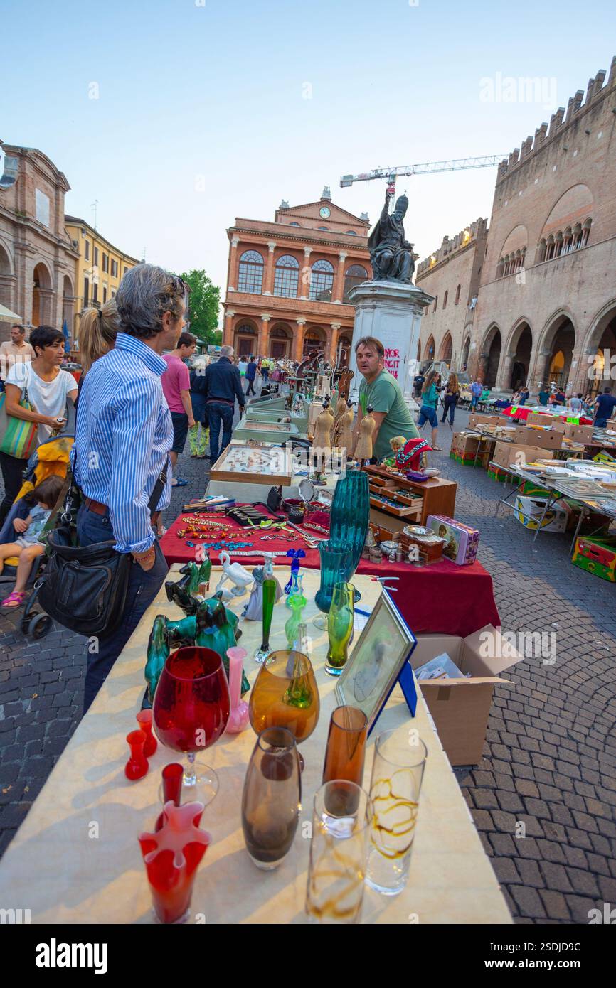 RIMINI, ITALY - JUNE 27, 2014: Flea market at the old square in Rimini ...