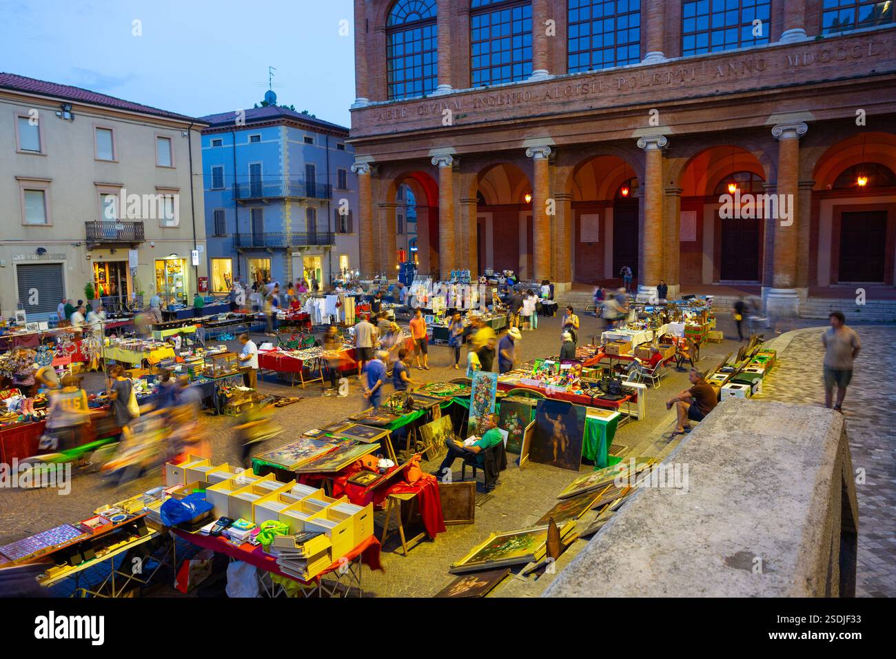 RIMINI, ITALY - JUNE 27, 2014: Flea market at the old square in Rimini ...