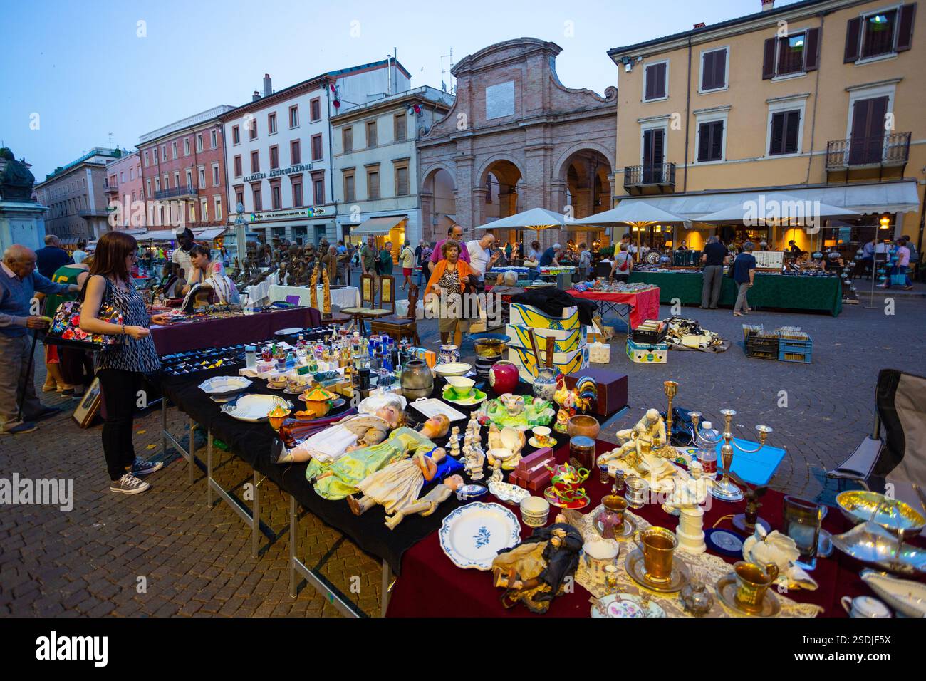 RIMINI, ITALY - JUNE 27, 2014: Flea market at the old square in Rimini ...