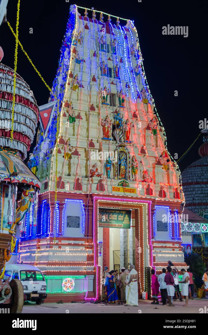 Udupi Shri Krishna Matha at night with light decorations during Paryaya ...