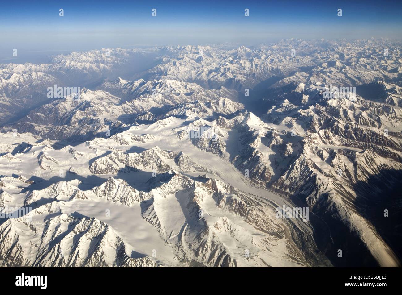 Aerial view of snow covered Himalayan mountains, Ladakh, Jammu and ...