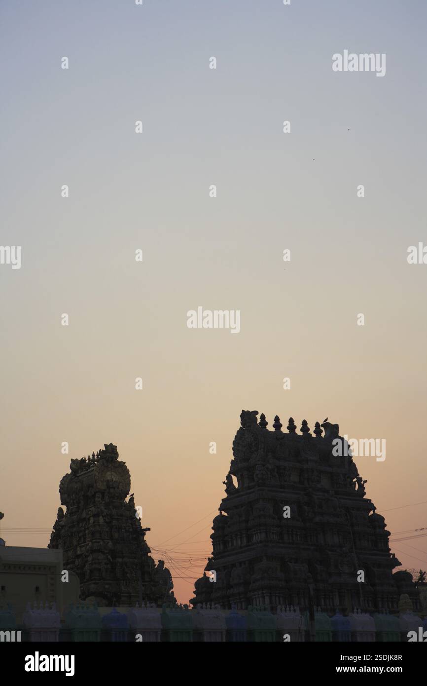 Sunset at temple kanchi kamakoti peetam sri kamakshi ambal, district ...