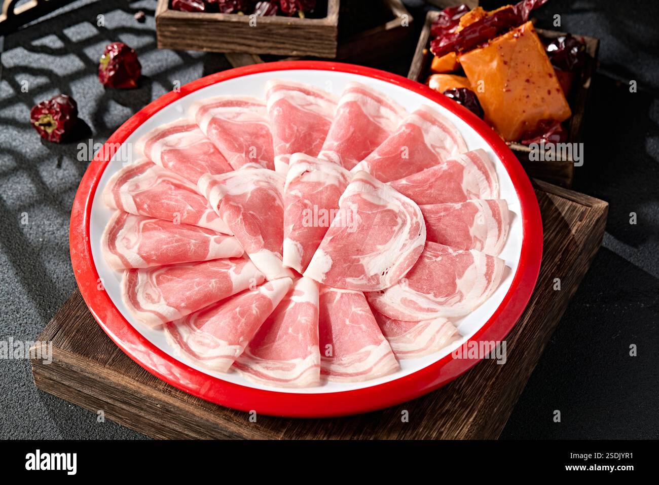 Delicious shabu-shabu ingredients: sun roll fat lamb slices Stock Photo ...