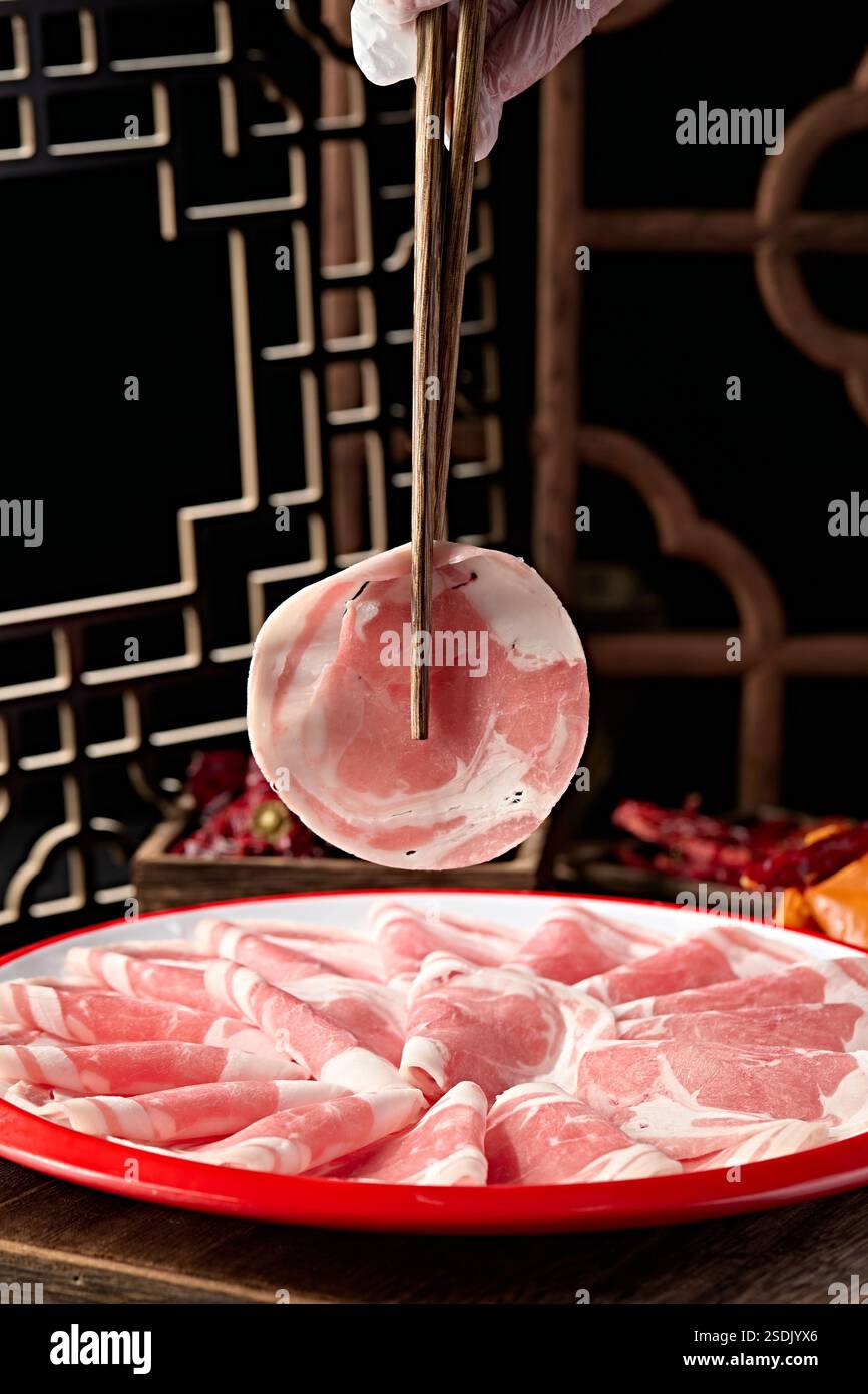 Delicious shabu-shabu ingredients: sun roll fat lamb slices Stock Photo ...