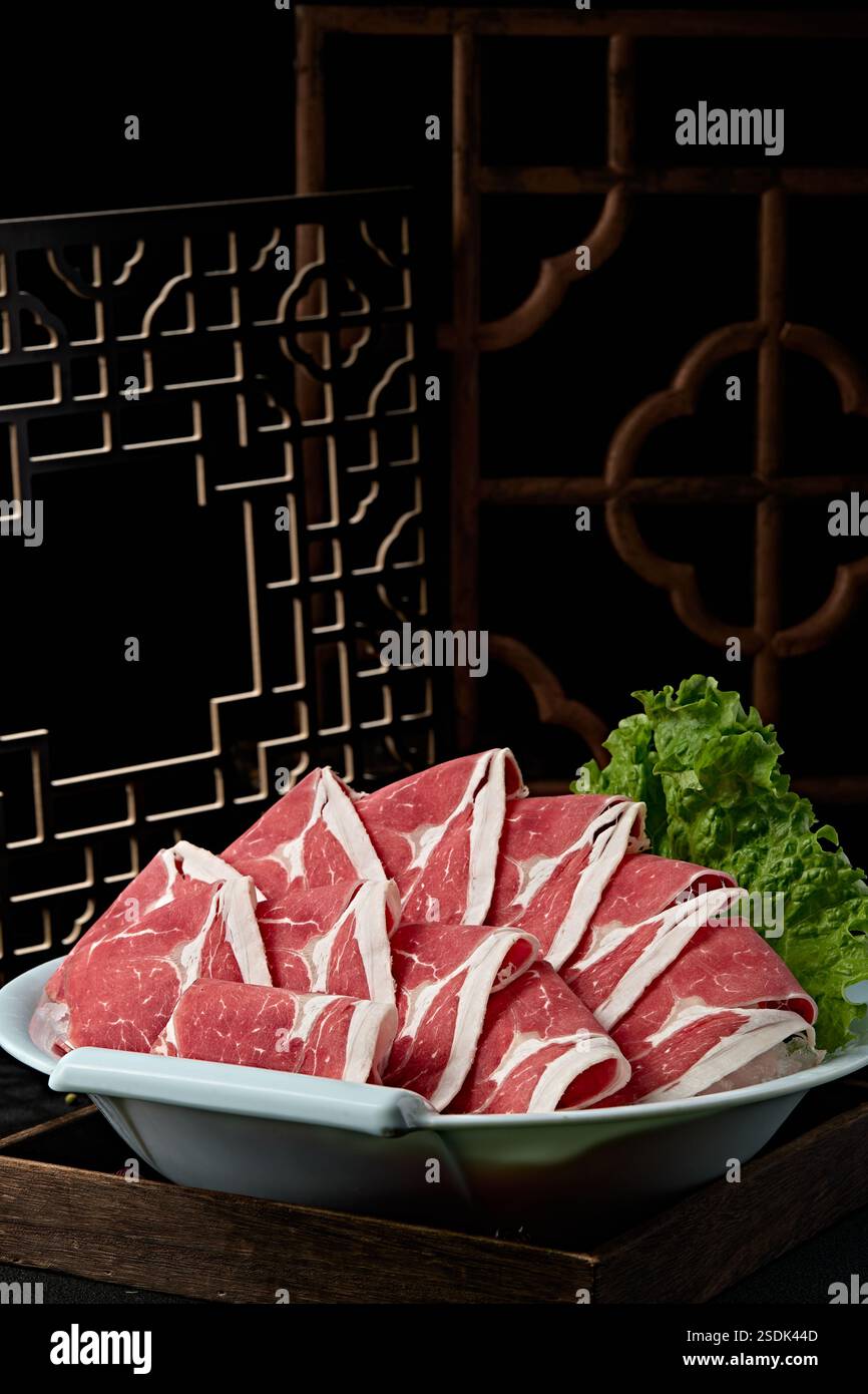 Premium hot pot ingredients Wagyu beef slices Stock Photo - Alamy