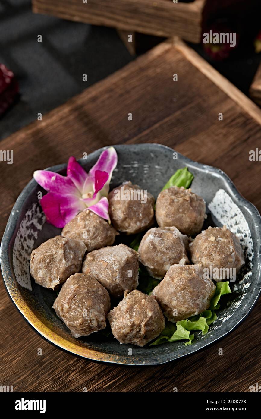 Hong Kong style hot pot ingredients hand-made beef balls Stock Photo ...