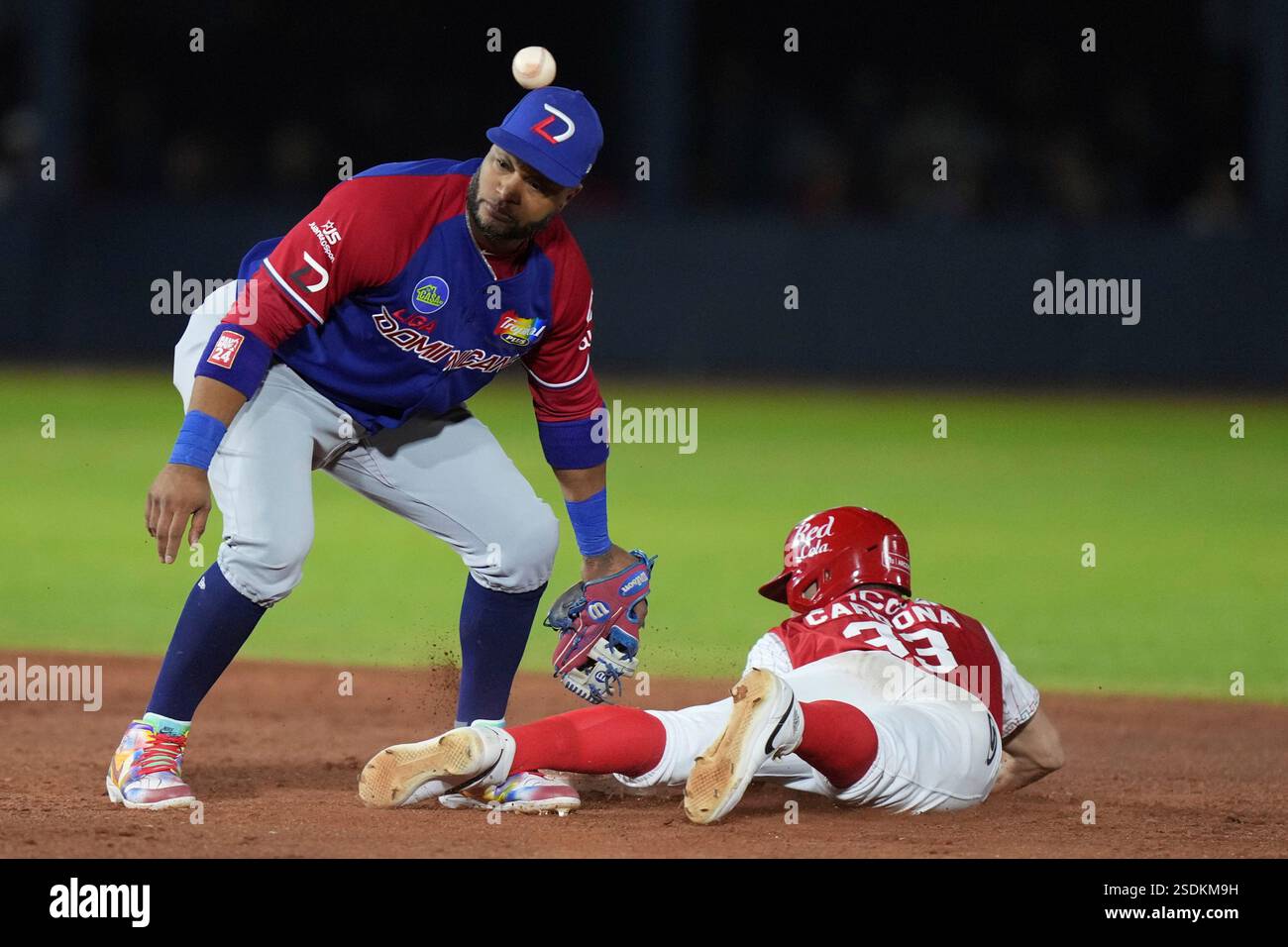Mexico's Jose Cardona, ground, steals second base after Dominican ...