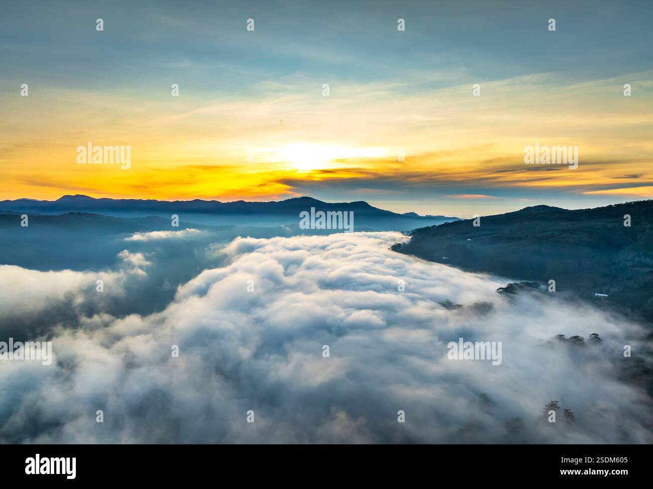 Aerial view of the town mist in the sunrise sky is beautiful in the ...