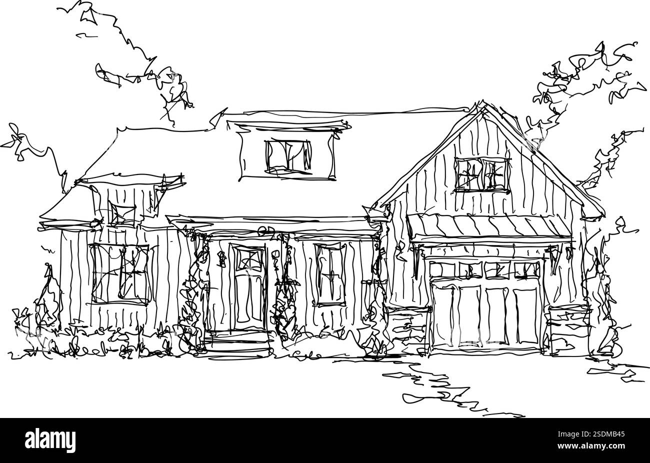hand drawn architectural sketch of beautiful old classic detached ...