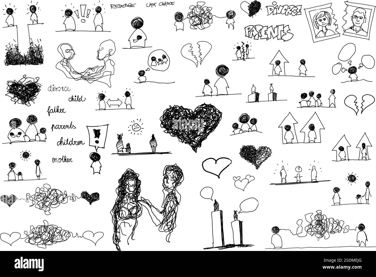 hand drawn sketches of topics regarding family life and partnership and ...