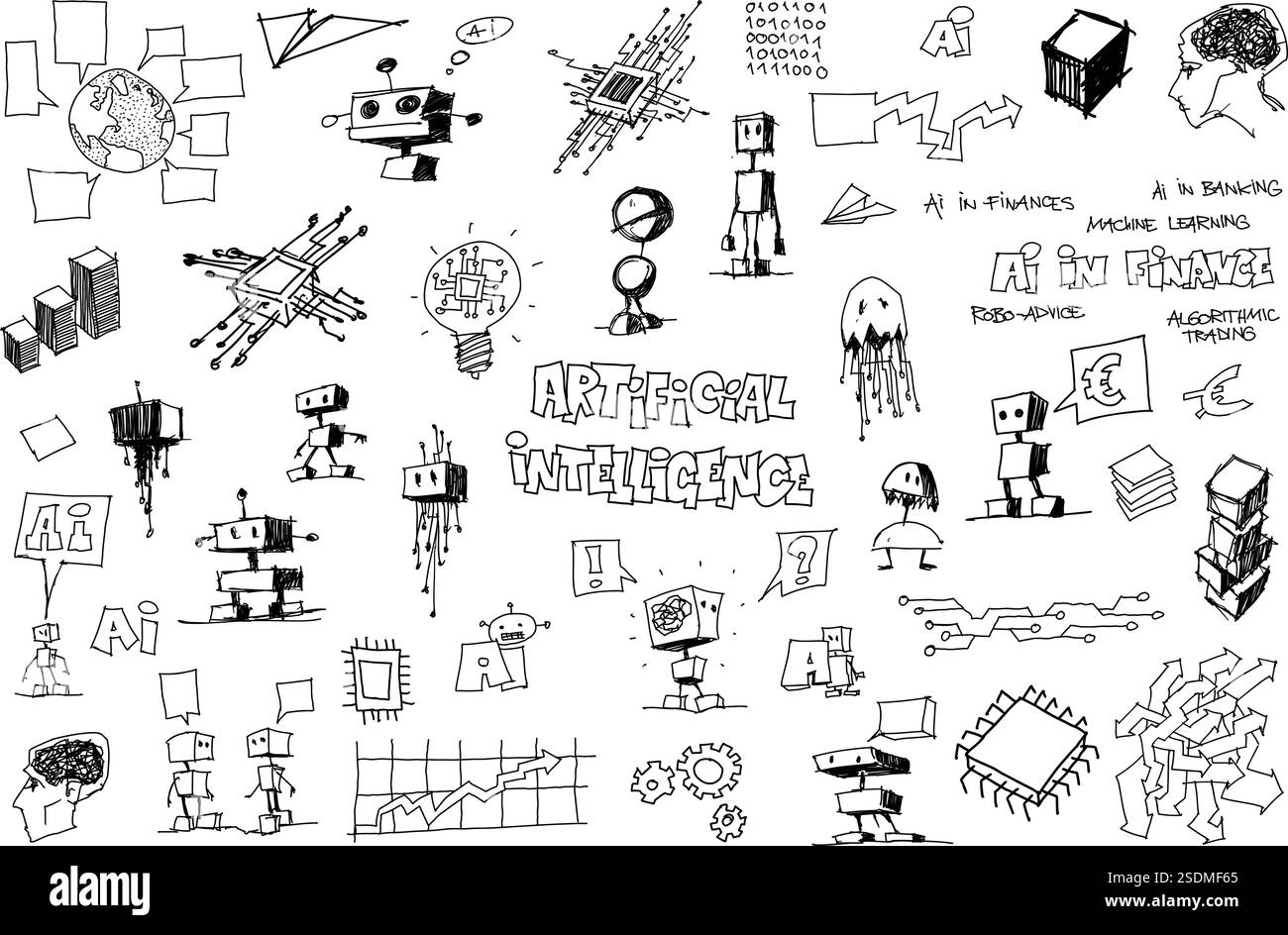 hand drawn architectural sketches of artificial intelligence topics and ...