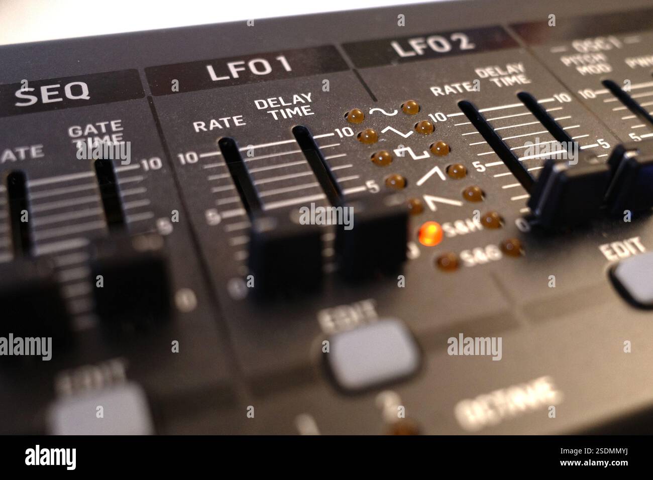 Sliders of a synthesizer. Sequenzer slider and two sliders for low ...