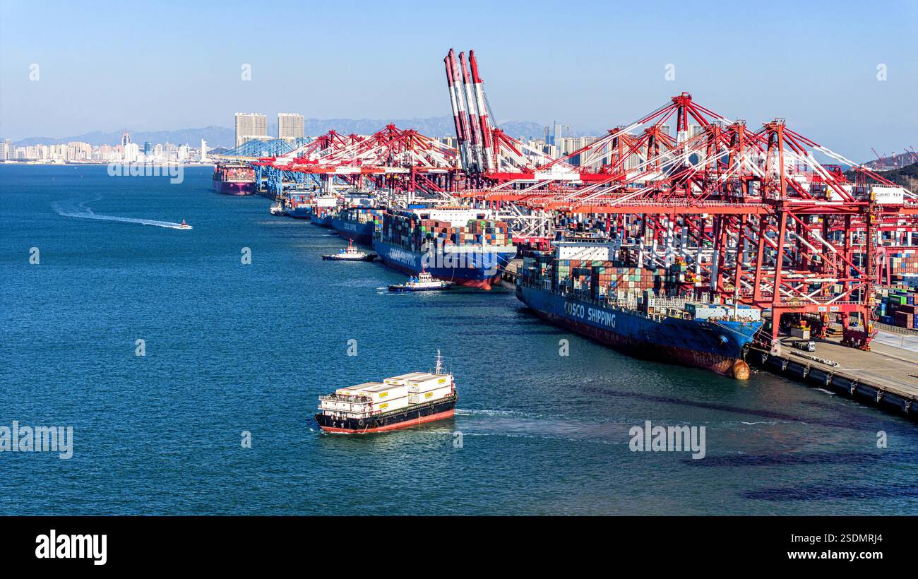 Aerial photo shows the Qianwan Container Terminal in Qingdao City, east ...