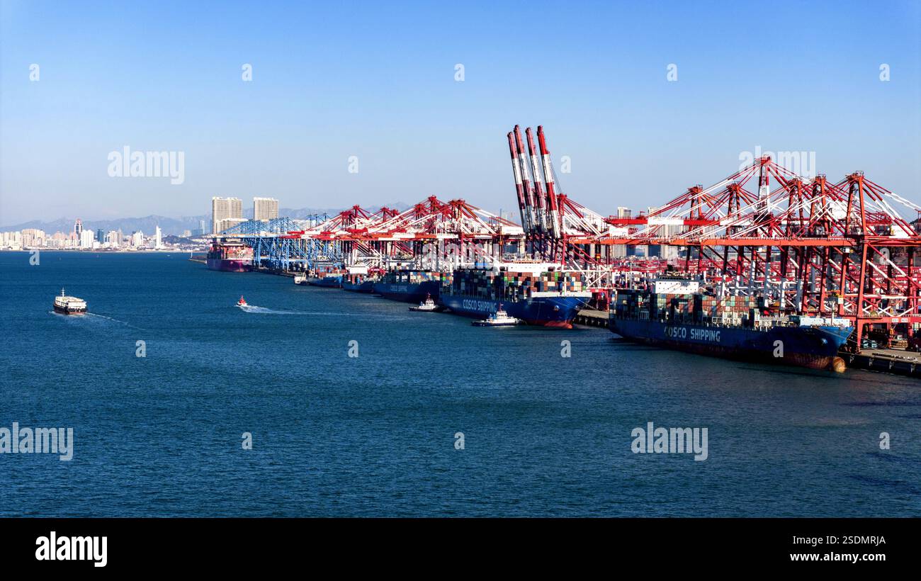 Aerial photo shows the Qianwan Container Terminal in Qingdao City, east ...