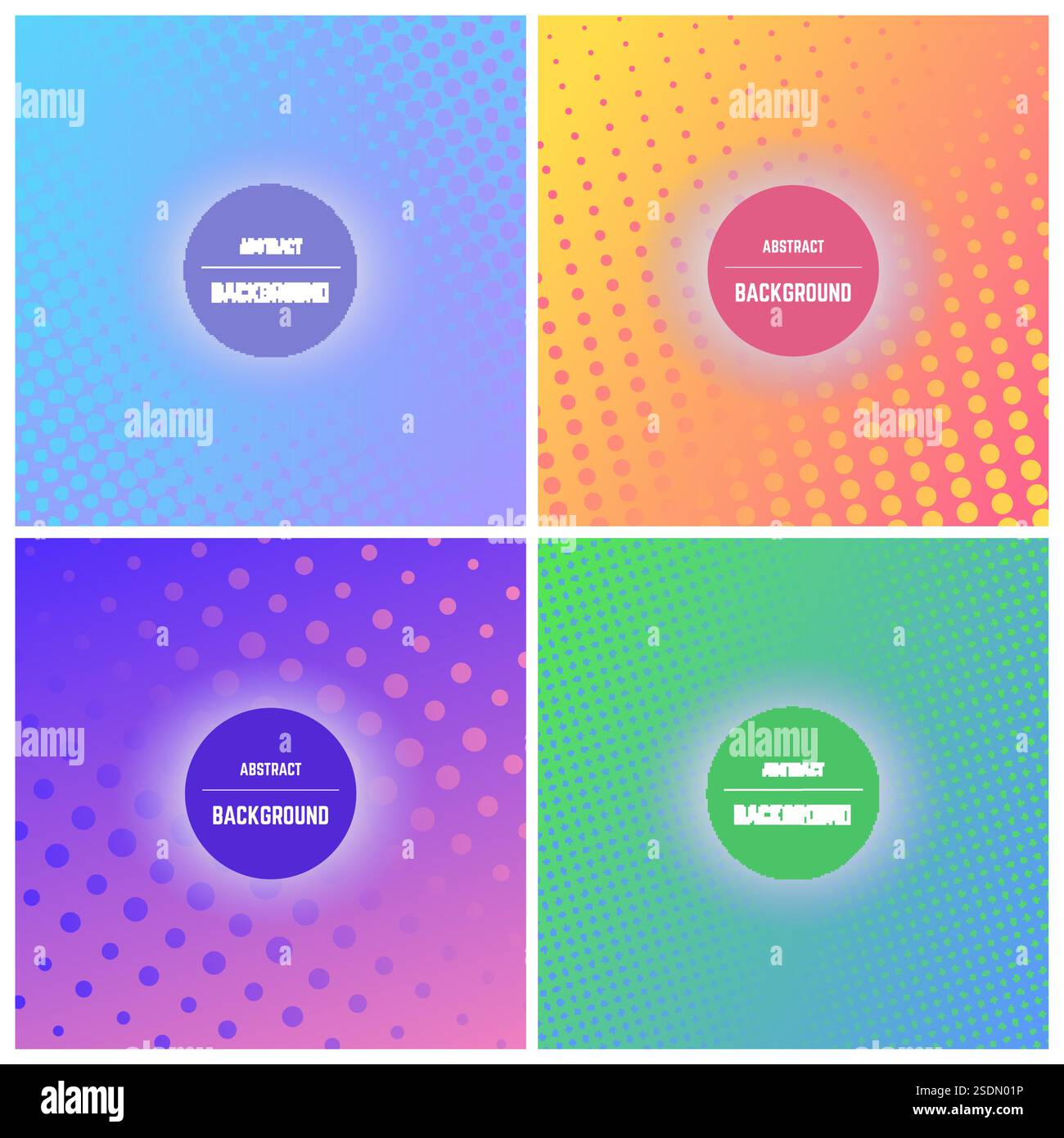 Set of four colorful background with dots and halftone effect. Vector ...