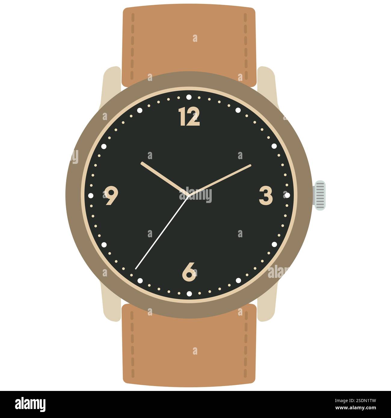 Classic design mechanical wristwatch isolated on white background. Clock face with hour, minute ...