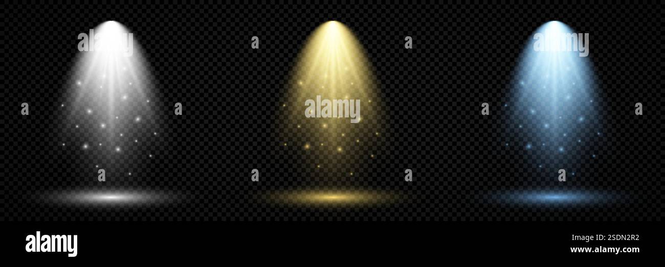 Lighting with spotlight. Set of three scene illumination effects with ...