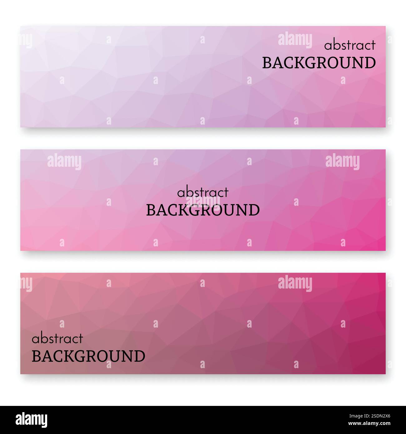 Set of three pink banners in low poly art style. Background with place ...