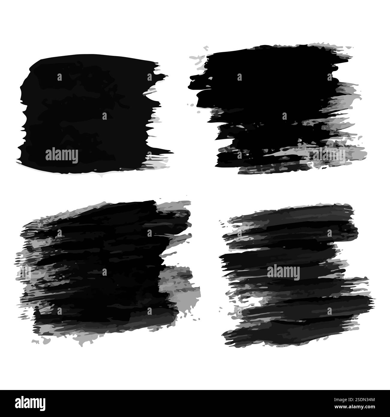 Set of four black hand drawn ink stains. Ink spots isolated on white ...