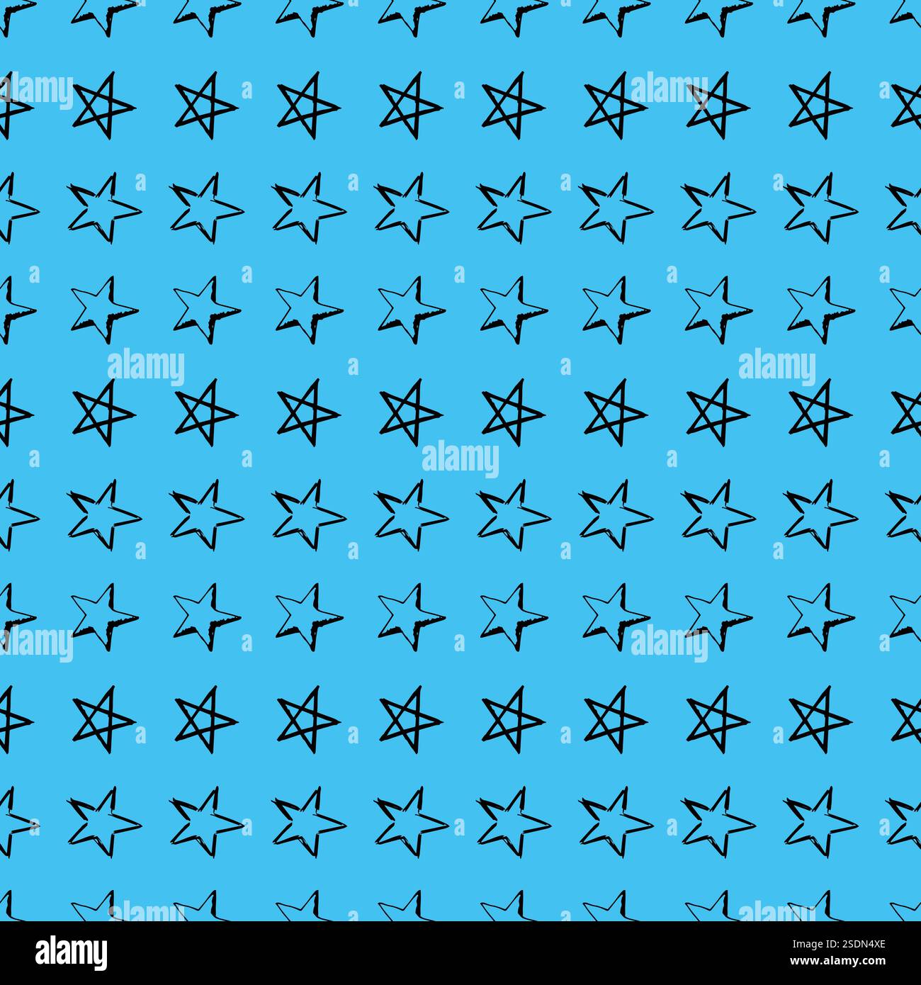 Seamless background of doodle stars. Black hand drawn stars on blue ...