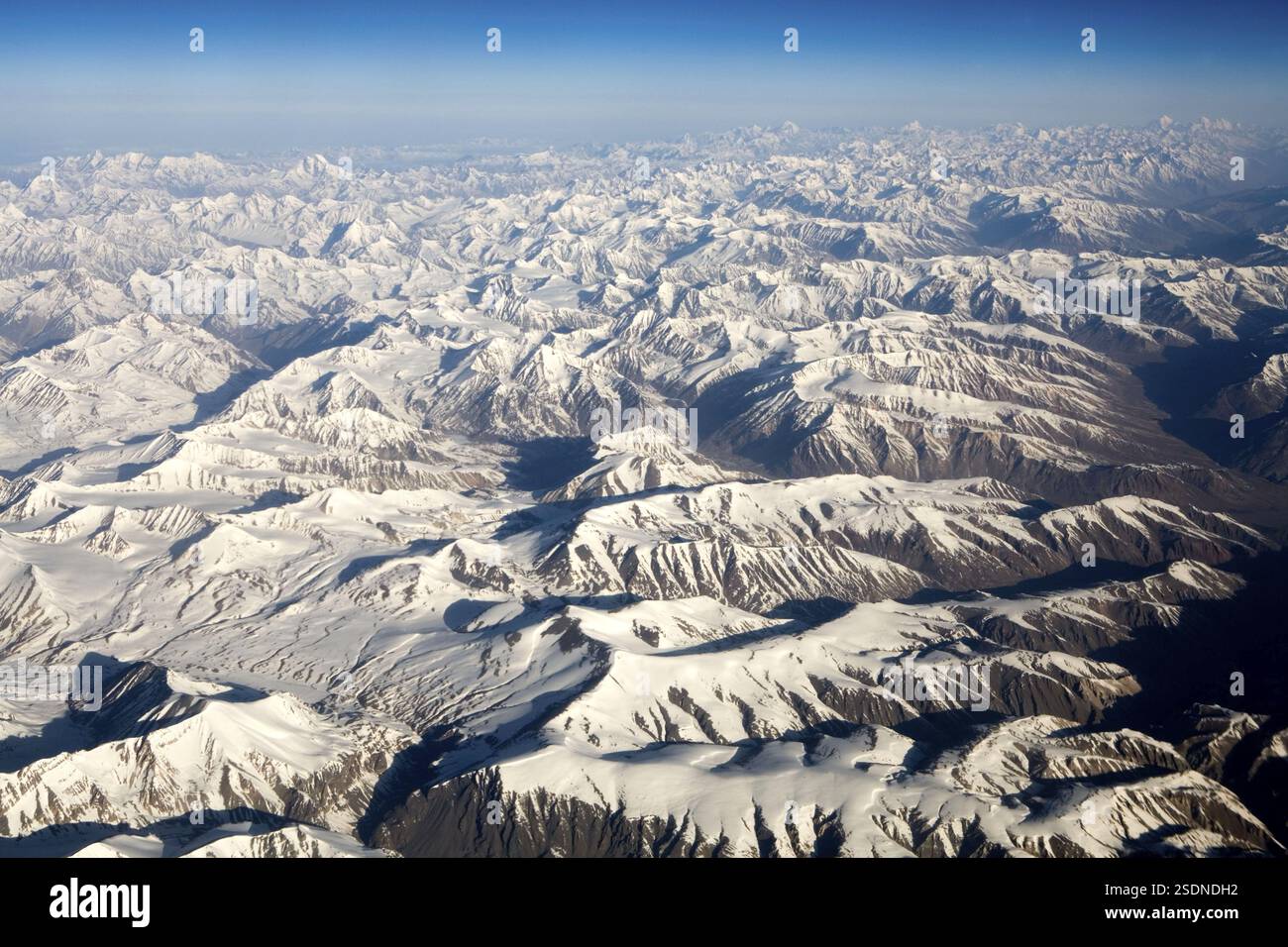 Aerial view of snow covered Himalayan mountains, Ladakh, Jammu and ...