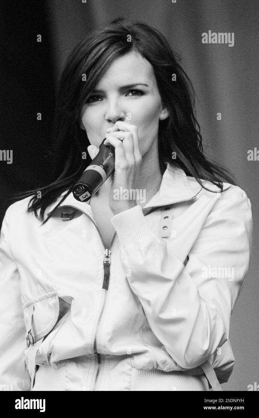 GIRLS ALOUD, FIRST UK TOUR, 2003: Nadine Coyle singing on the main ...