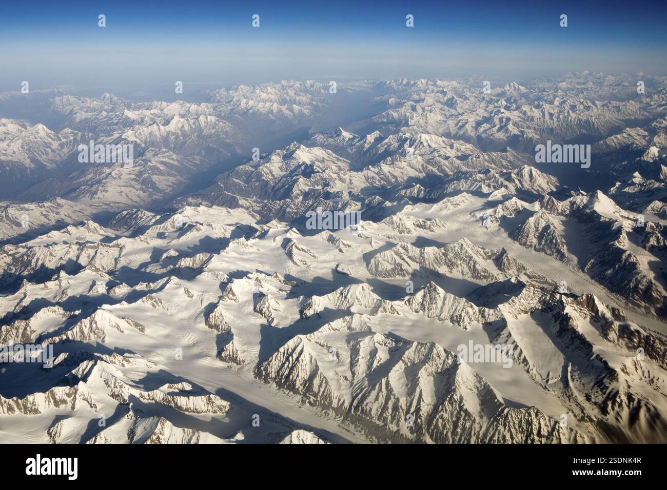 Aerial view of snow covered Himalayan mountains, Ladakh, Jammu and ...