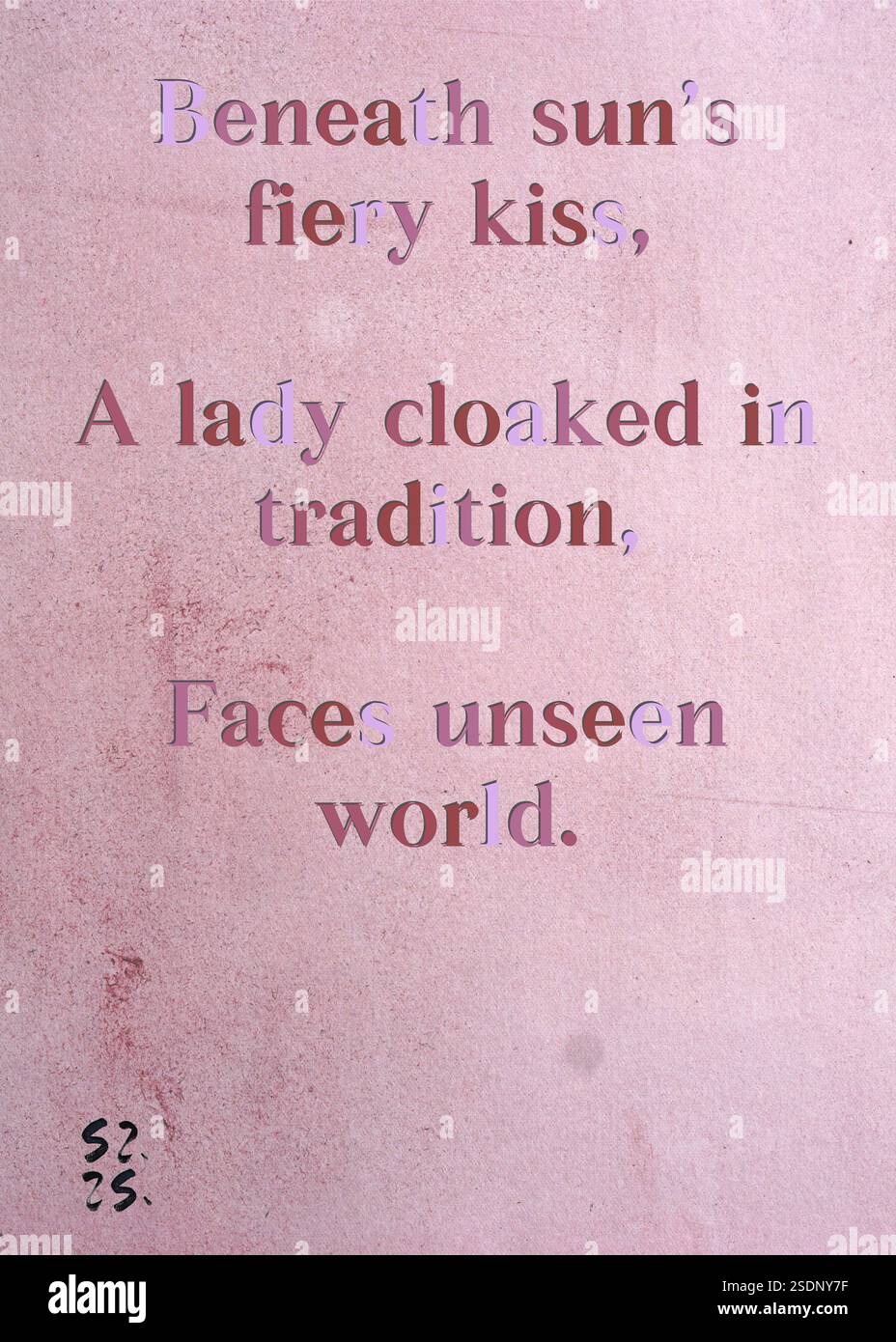 Beneath sun's fiery kiss, A lady cloaked in tradition, Faces unseen ...