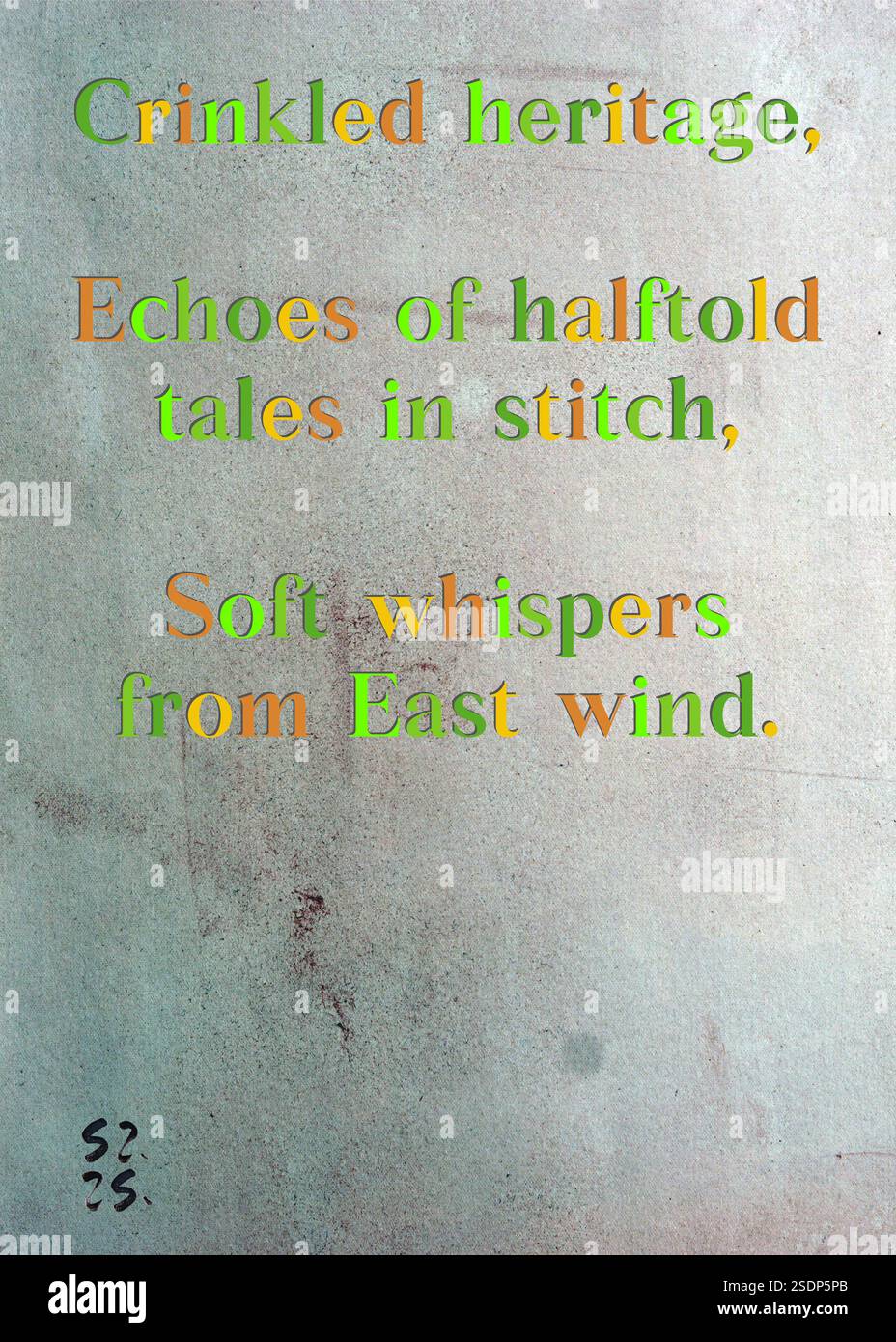 Crinkled heritage, Echoes of halftold tales in stitch, Soft whispers ...