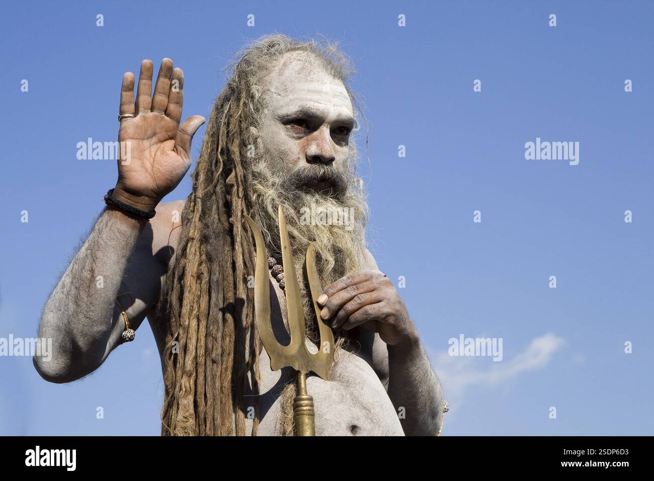 Hindu saint naga baba Shivdasgiri in Varanasi on Ganga river, Uttar ...