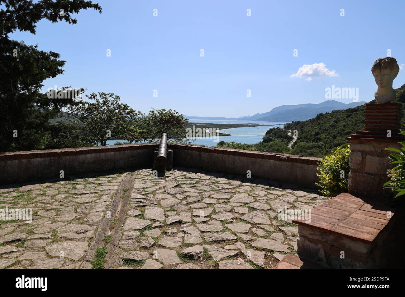 View over the landscape of the ruined city of Butrint seen from ...