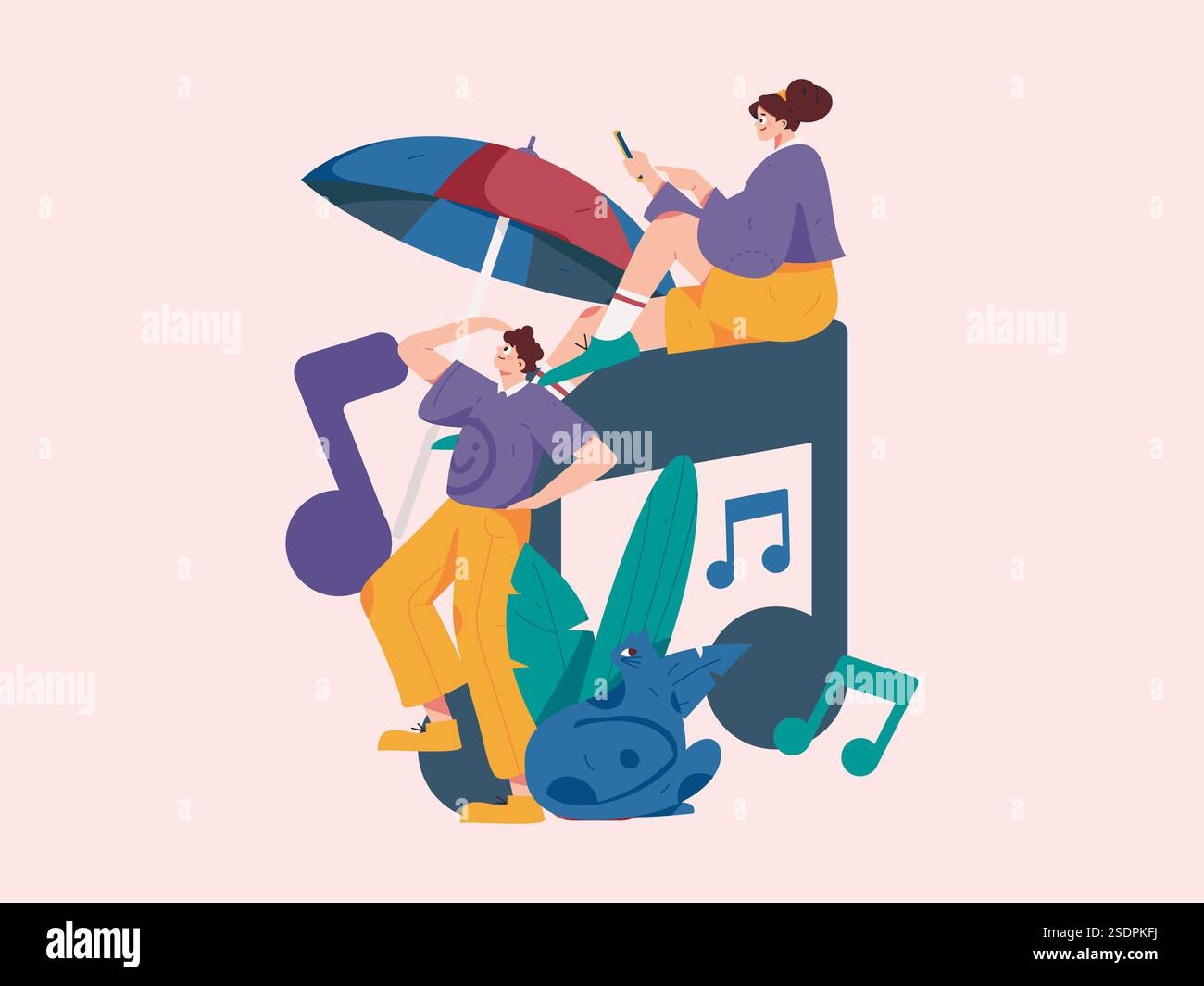 Music characters scene flat vector concept operation illustration Stock ...