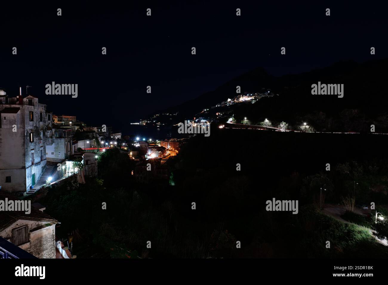 Night view of Vietri sul Mare, a town in the province of Salerno in ...