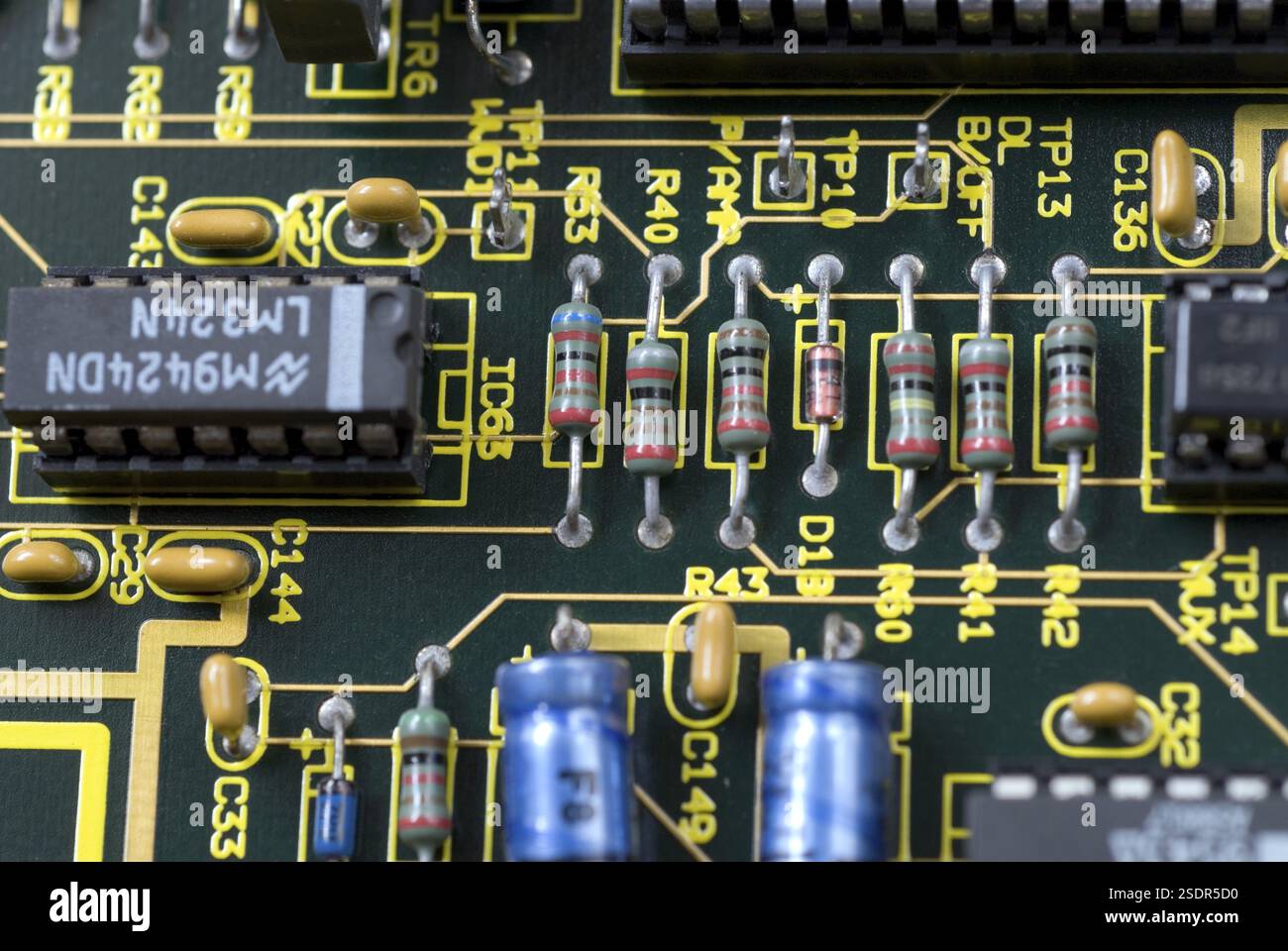 Electronic printed circuit board capacitors resistors IC Stock Photo ...