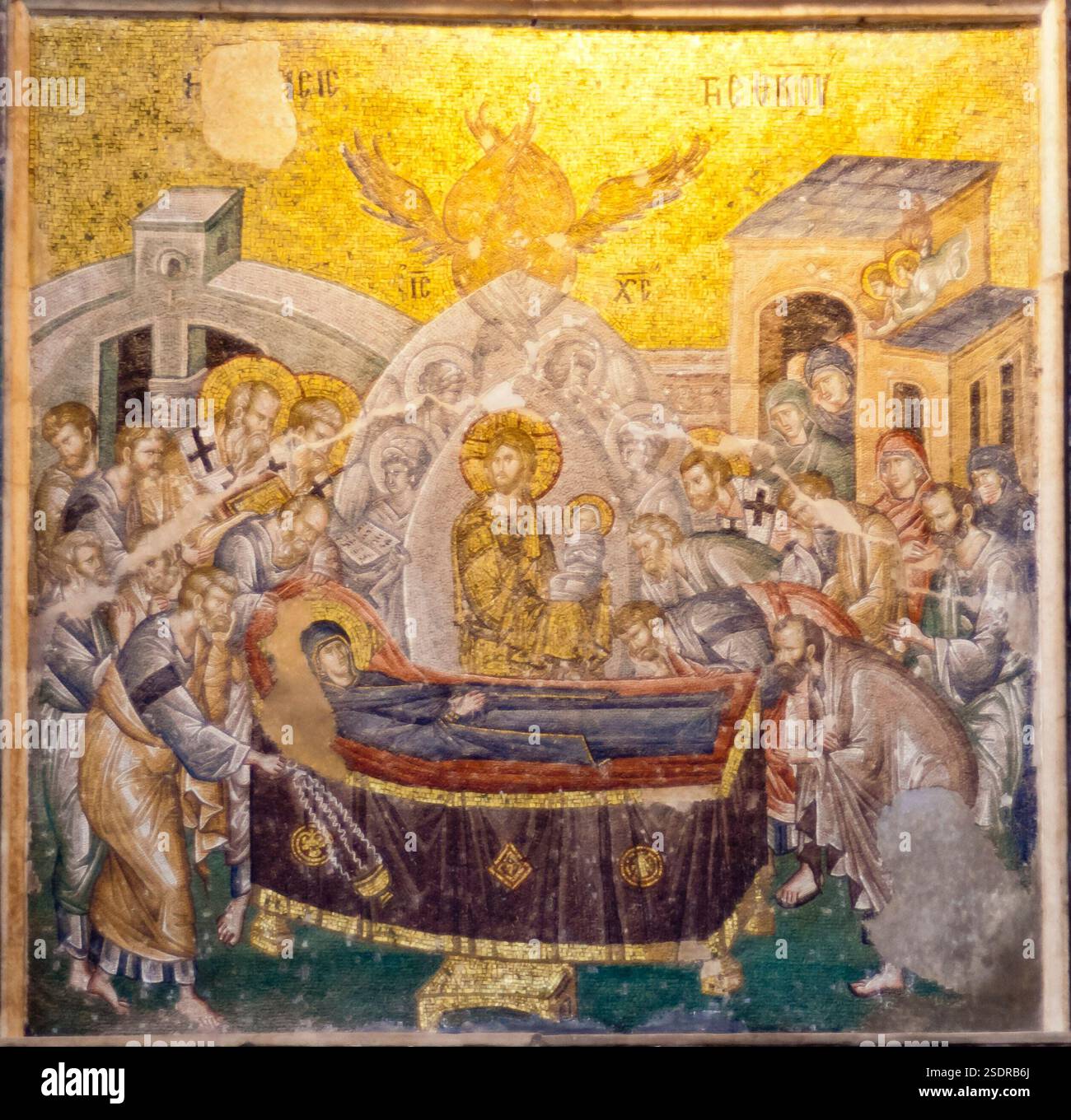 Mosaic of the transit of the Virgin, main nave, Monastery of St ...