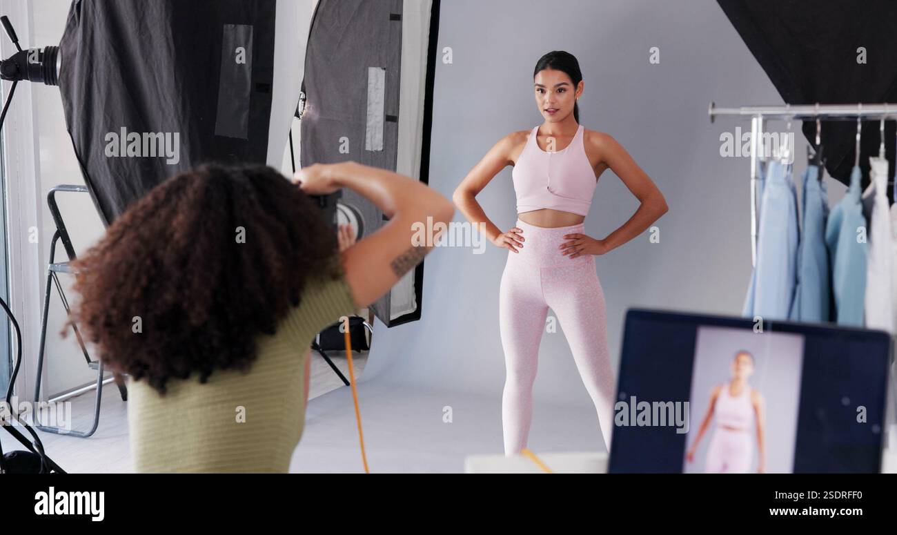 Photography, picture and model with women in studio for branding ...