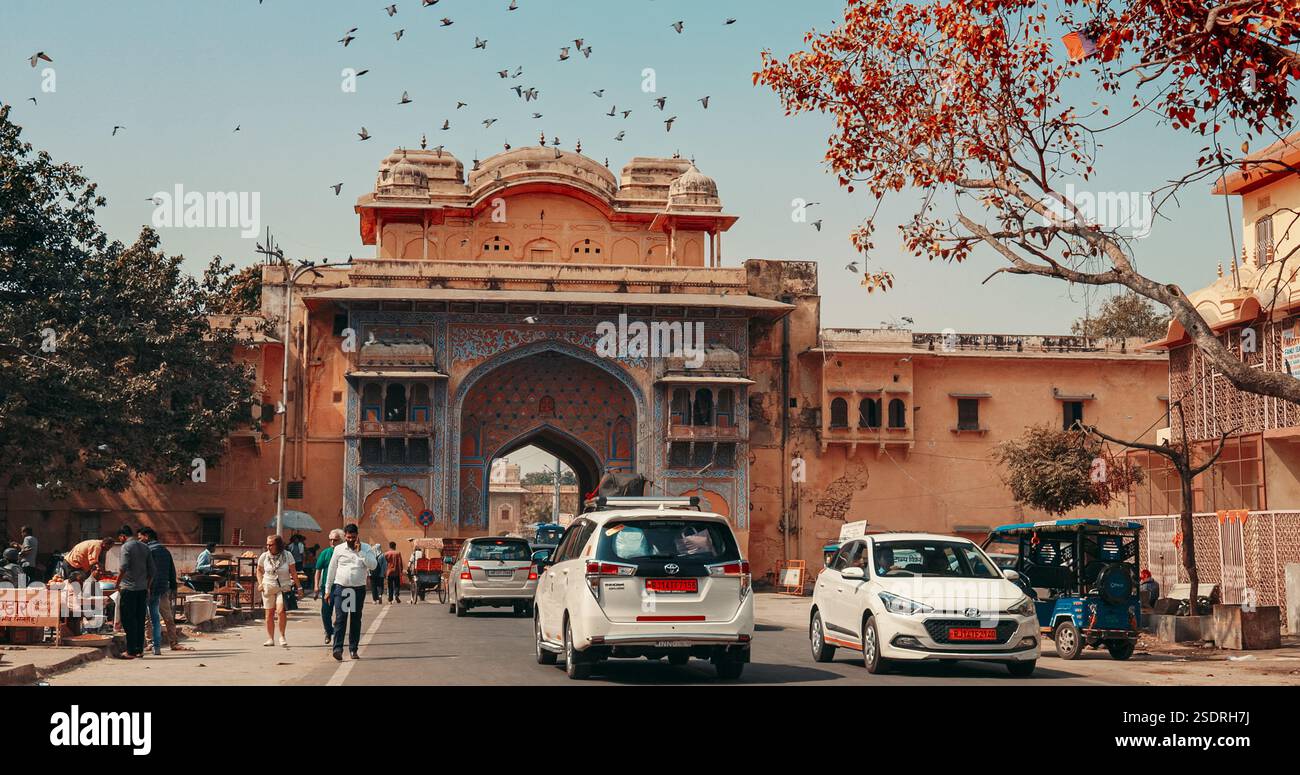 Jaipur, Rajasthan, India. Auto Rickshaw Or Tuk-tuk, Cars Drive Fortress ...