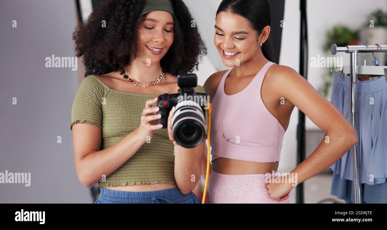 People, camera and direction with photoshoot in studio, collaboration ...