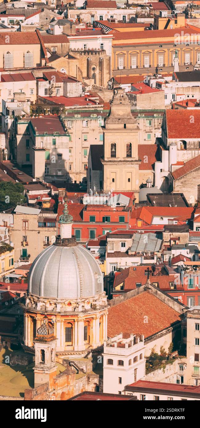 Naples, Italy. Top View Cityscape Skyline With Famous Landmarks In ...