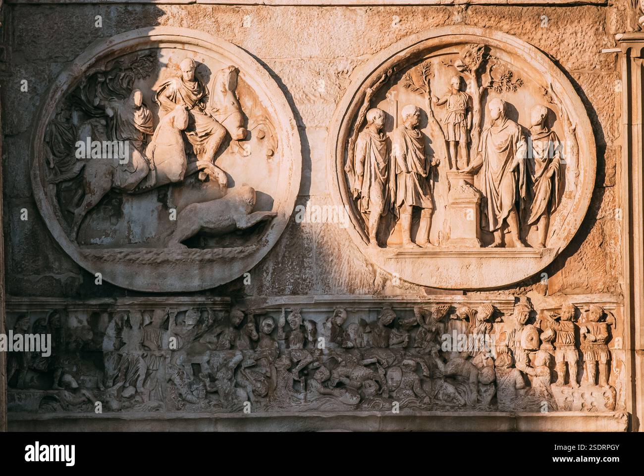 Rome, Italy. Details Of Arch Of Constantine. Bas-relief On Facade Of ...